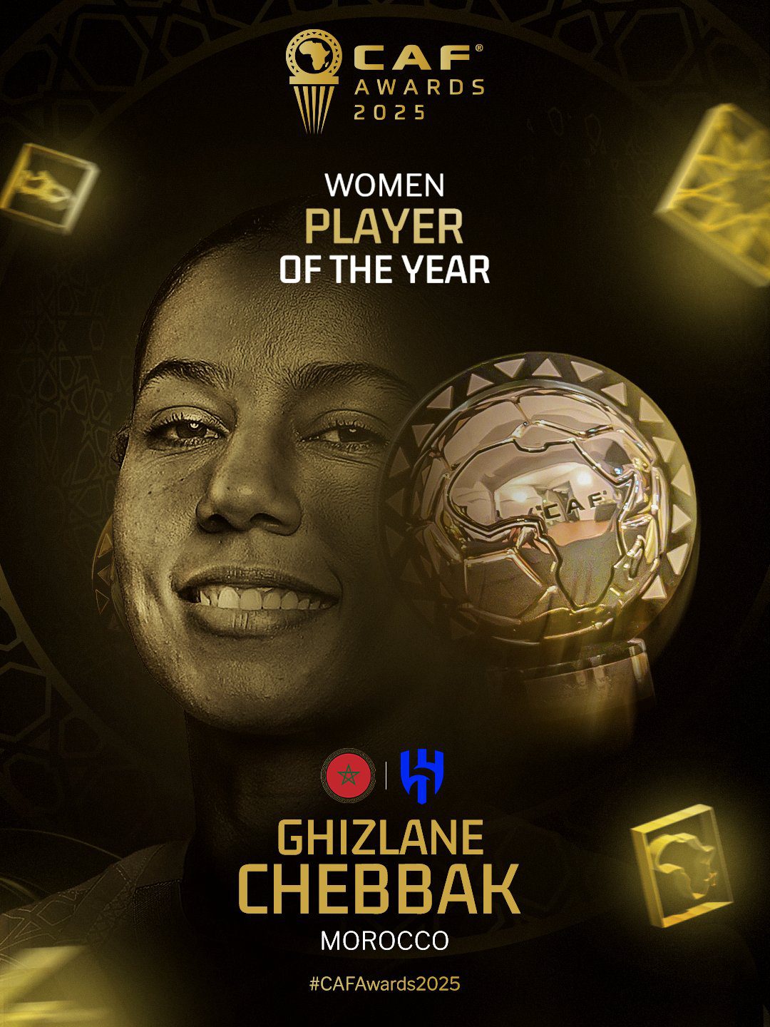 2025 CAF Awards: Morocco’s Ghizlane Chebbak crowned Women’s Player of the Year - AfricaSoccer.com